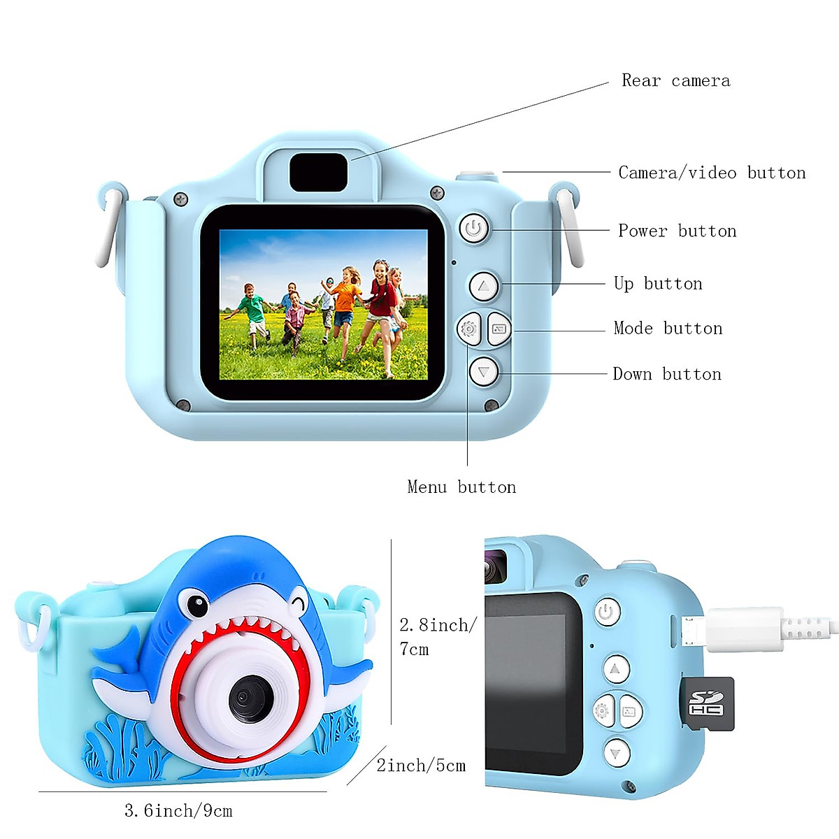 Kids Camera Toddler Camera Shark for Boys and Girls with 48 MP Photos 1080P HD Video Recorder Selfie Camera Time-Lapse IPS 2 inch Digital Camera for Kids Age 3-12 Christmas Birthday Gifts Toy Gift