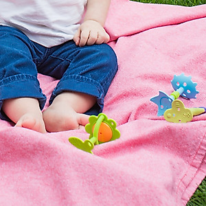 Innobaby Original Teethin' Smart EZ Grip Flower Teether Rattle and Sensory Toy for Babies and Toddlers (2 Pack Green/Pink). BPA Free Teether