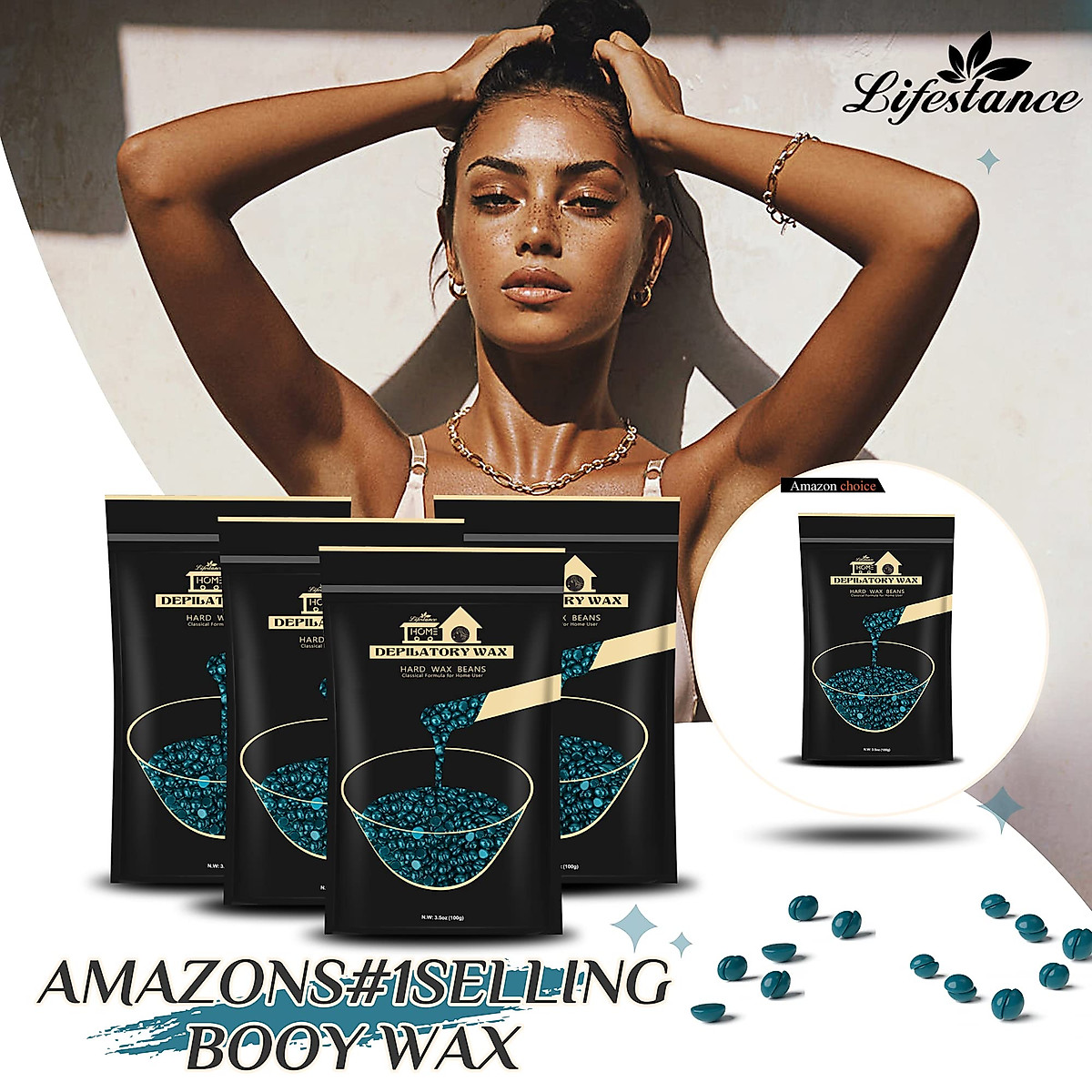 Lifestance Wax Warmer Hair Removal Kit- 4 Packs of Wax Beads(14.1 oz total)- At Home Waxing Kit for Women Sensitive Skin Brazilian Facial Hair Body