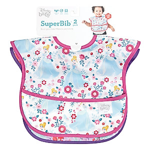 Bumkins Disney Bibs for Girl or Boy, SuperBib Baby and Toddler for 6-24 Months, Essential Must Have for Eating, Feeding, Baby Led Weaning, Mess Saving Waterproof Soft Fabric, 2-pk Princess