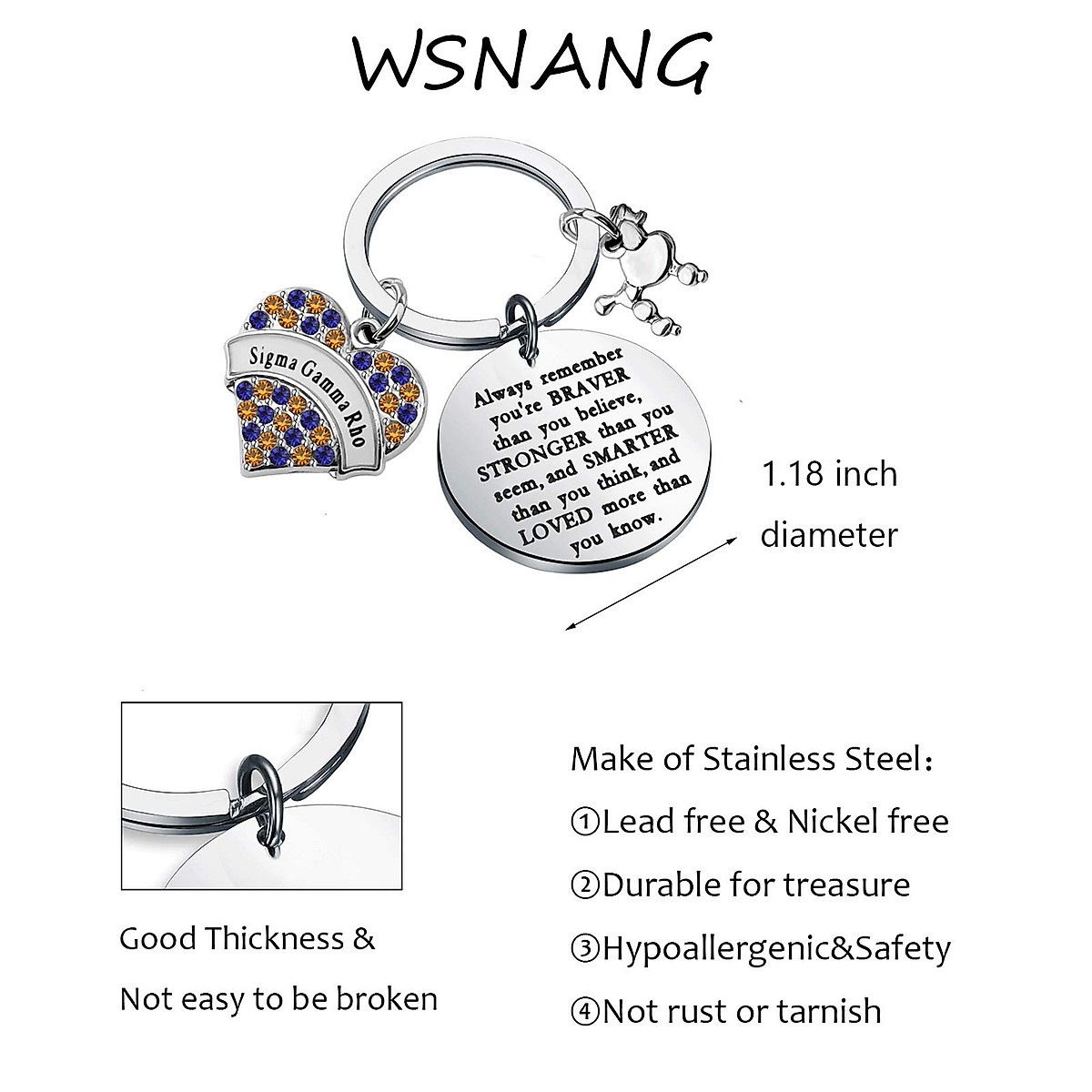 WSNANG SGRho Sorority Gift You are Braver Than You Think Keychain Greek Sorority Jewelry (SGR Always KC)