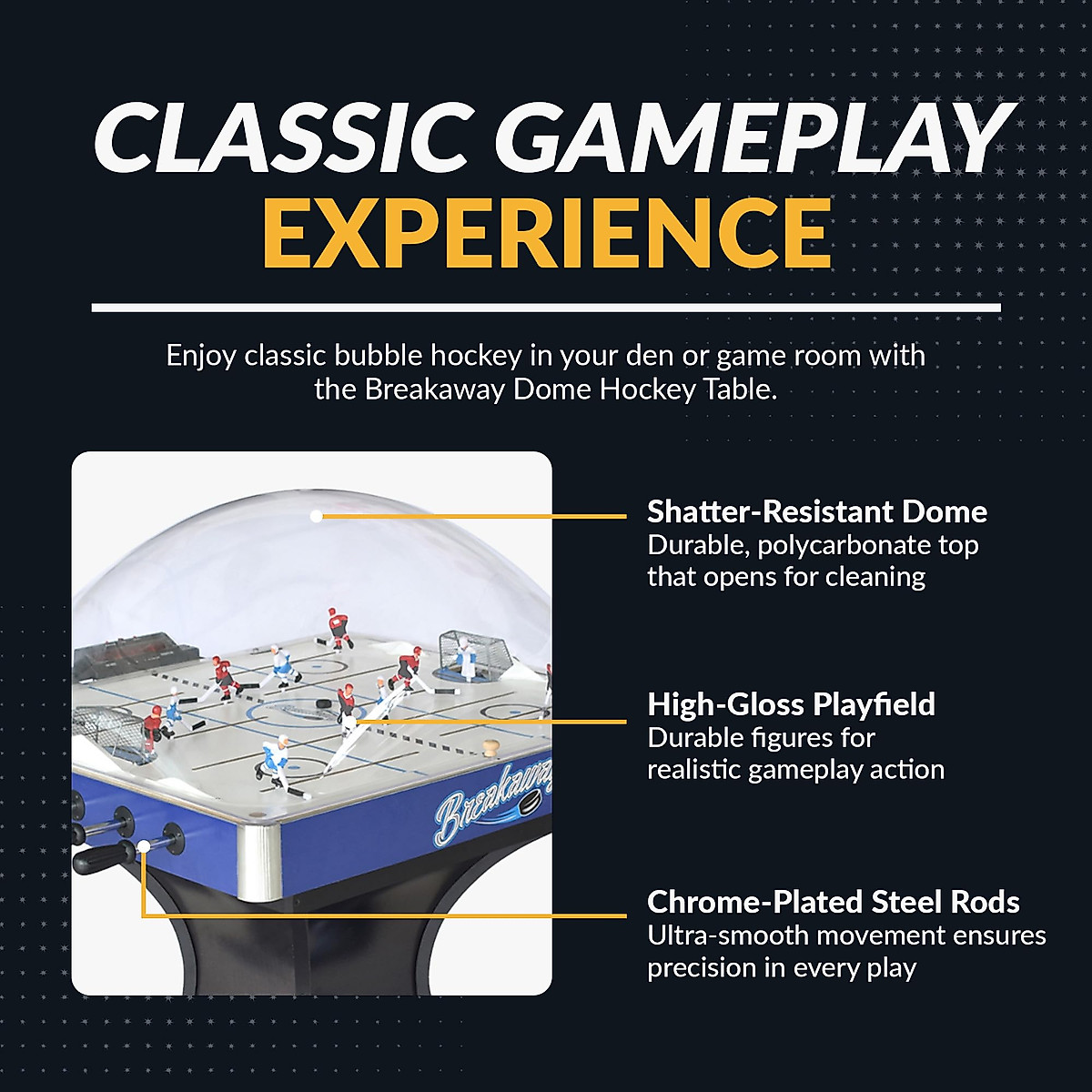 Hathaway Breakaway 41-In Dome Hockey Table for Family Room - With EZ-Grip Handles, Easy-Open Dome Top, LED Scoring Unit, Durable Chrome-Plated Metal Accents & Stable Leg Levelers - Blue/Black Finish