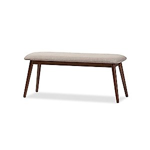 Baxton Studio Flora Mid-Century Modern Light Grey Fabric and Oak Medium Brown Finishing Wood Dining Bench