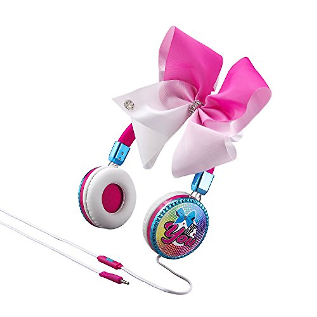 JoJo Siwa Bow Fashion Headphones with Built-in Microphone for Video Call or Zoom Meeting, Wired Headphones & Travel Pouch Designed for Fans of JoJo Siwa Gifts