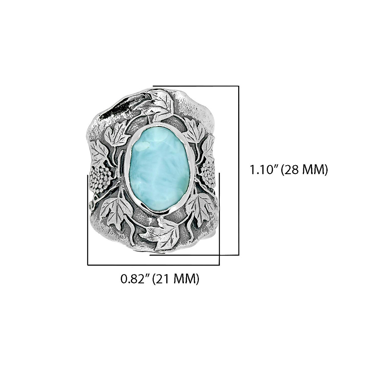 YoTreasure 10x14 MM Larimar Classic Statement Ring Oxidized .925 Sterling Silver