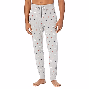 Polo Ralph Lauren Rib Waistband Pajama Joggers w/Ribbed Side Panel Andover Heather/Rl2000 Red/Cruise Navy All Over Pony Print MD