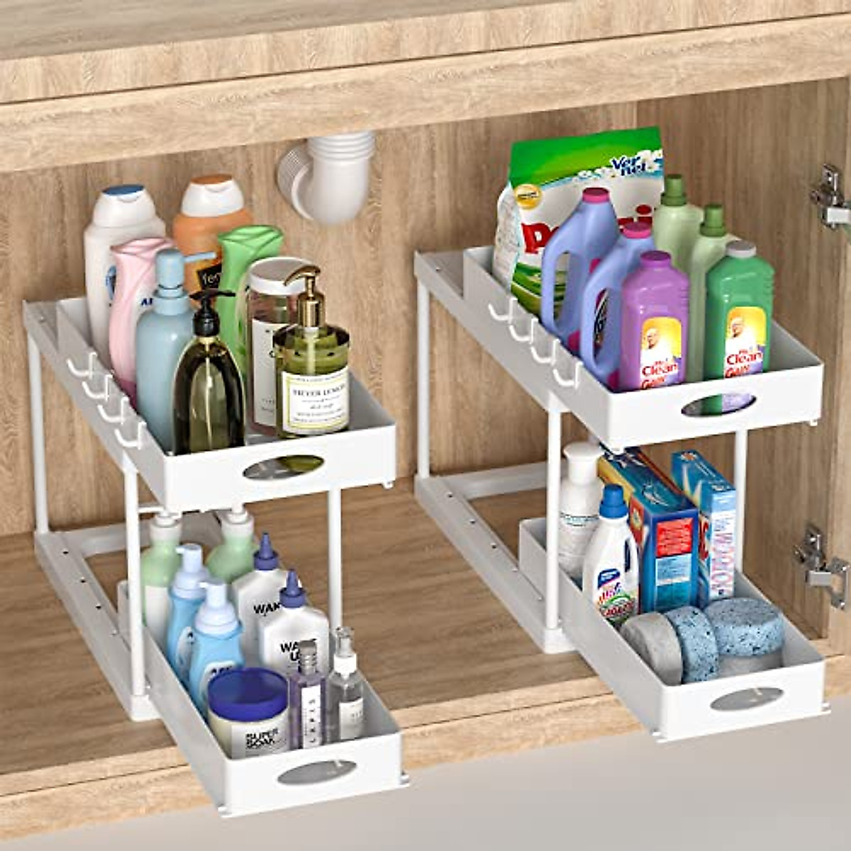 Avaspot Double Sliding Cabinet Organizer Drawer, Under Sink Organizers and Storage 2 Tier Easy Access Slide Out Cabinet Organizer, Bathroom Organizer Under Sink Cabinet Kitchen Organizers and Storage