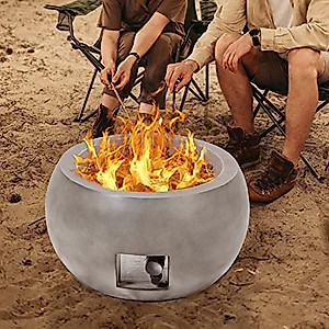 Outdoor Propane Fire Pit w 24" Lava Rocks Cover Propane Gas Fire Bowl Patio Heater for Outdoor Patio Garden Backyard Decking Décor,40000 BTU, Light Grey