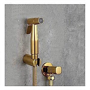 MINJING Bidet Faucet, Single Cold Solid Brass Handheld Toilet Bidet Sprayer Titanium Gold Bathroom Douche kit Shattaf Washer Shower,C Set