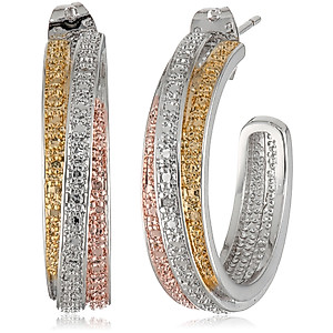 Amazon Essentials Tri-Tone Plated Bronze Diamond Accent C-Hoop Earrings, (previously Amazon Collection)