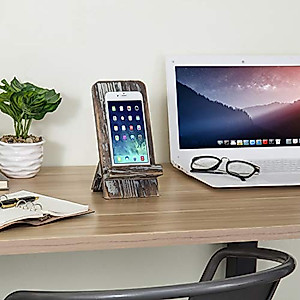 MyGift Torched Wood Cell Phone Stand - Universal Smartphone Dock Charging Stand, Desktop Cradle Fits 4 to 8-Inch Phones