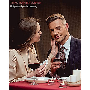 Wine Glasses Set of 6 – Hand Blown Crystal Wine Glasses – Tall Long Stem Red/White Wine Glasses – Unique square wine glasses with flat bottom For Cabernet, Pinot Noir, Burgundy –16oz Clear