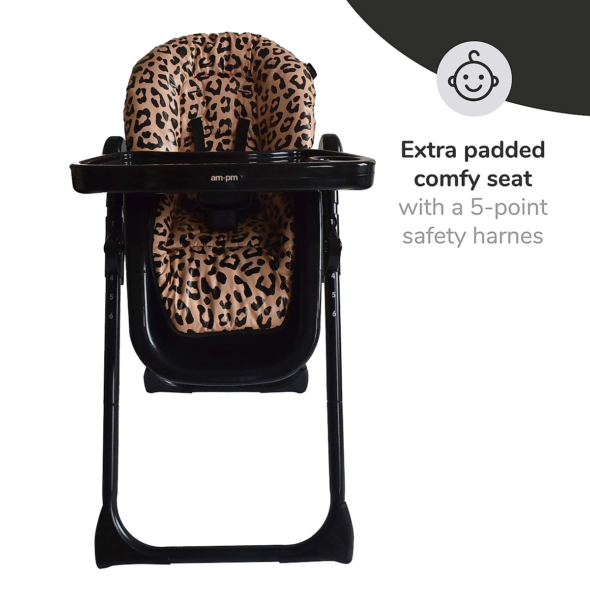 Your Babiie ‘AM:PM by Christina Milian’ Leopard Fitzrovia Infant Highchair - Height-Adjustable Baby High Chair - Easy-Clean Foldable & Compact Weaning Highchair - Suitable from Approx. 6 Months