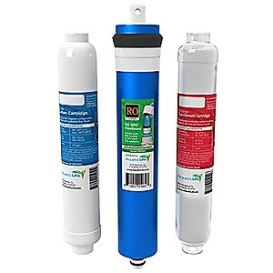 AQUATICLIFE Inline RO Buddie Replacement Cartridges - Includes Carbon Block Filter, Sediment Cartridge and 50 GPD Membrane for RO/RODI Reverse Osmosis Deionization Water Filter System Units