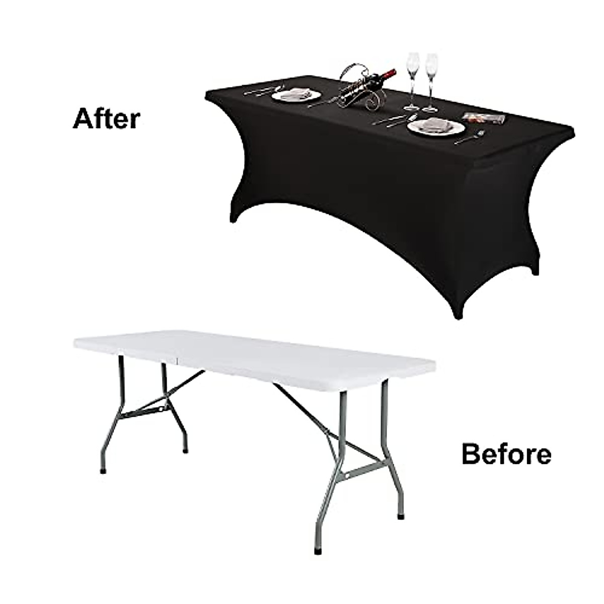 FORLIFE Spandex Table Covers 6ft，Fitted Tablecloth for 6ft Rectangular Tables, Stretch Patio Table Covers, Universal Spandex Table Cover for Wedding, Banquet, Party (6ft, Black)