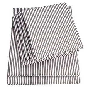Twin Size Bed Sheets - 4 Piece 1500 Supreme Collection Fine Brushed Microfiber Deep Pocket Twin Sheet Set Bedding - 1 EXTRA PILLOW CASES, GREAT VALUE, Twin, Classic Stripe Gray