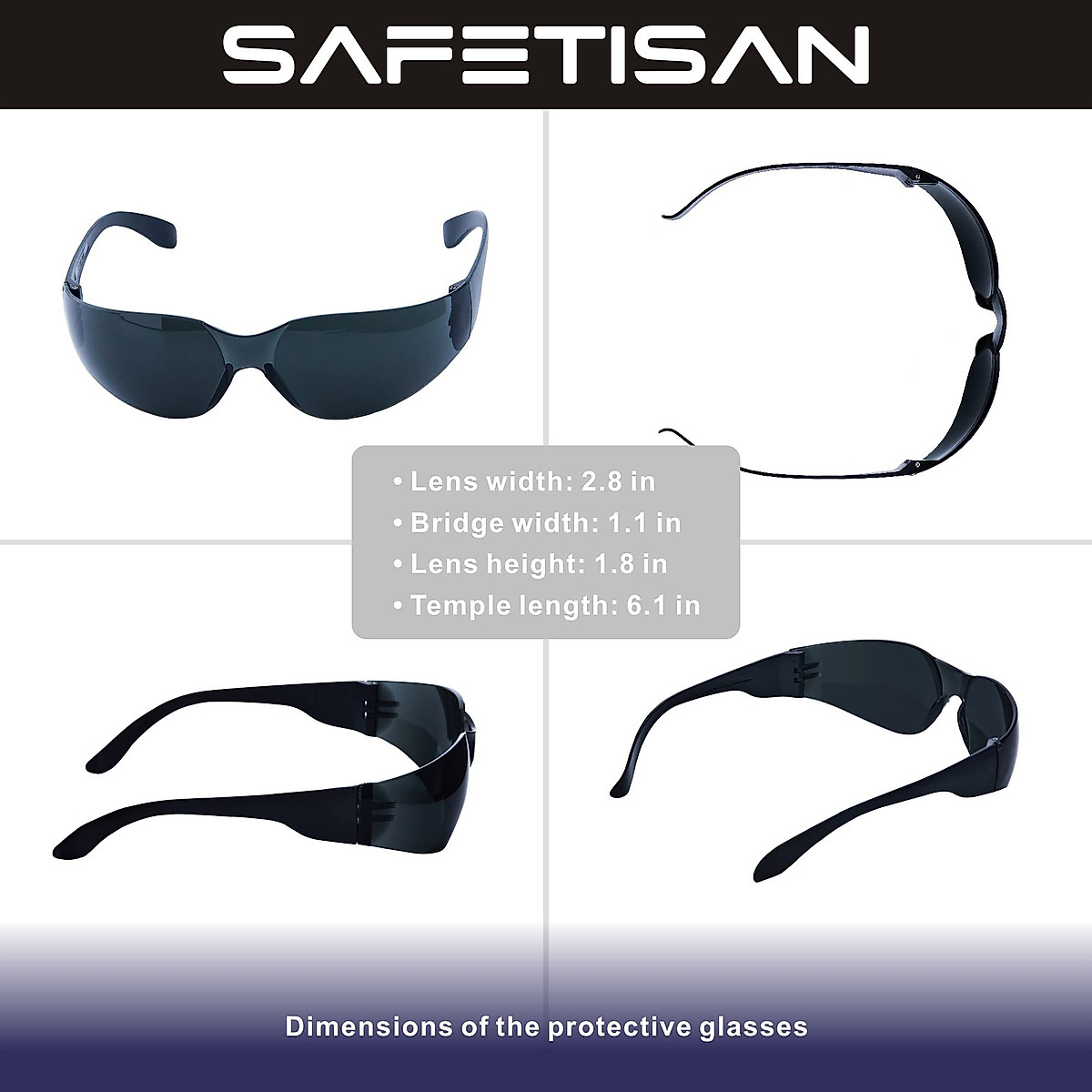 SAFETISAN Tinted Safety Glasses Bulk, 24 Pack, Protective Shaded Safety Goggles, UV Protection Sunglasses, Scratch & Impact Resistant Dark Smoke Lense | Perfect for Construction, Shooting, Lab Work