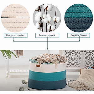 Sophia & William XXXLarge Cotton Rope Basket 21.7" x 21.7" x 13.8", Woven Nurery Storage Basket with Handle, Baby Laundry Basket Hamper for Toys Towels Comforters Blankets Pillows, 1 pack, Teal