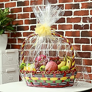 50 Packs Large Clear Cellophane Basket Bags 24" x 30" Cellophane Basket Gift Bags Heavy-duty Plastic Wrapping Paper for Gifts, Arts, Crafts, Treats, Chiffon Ribbon Included