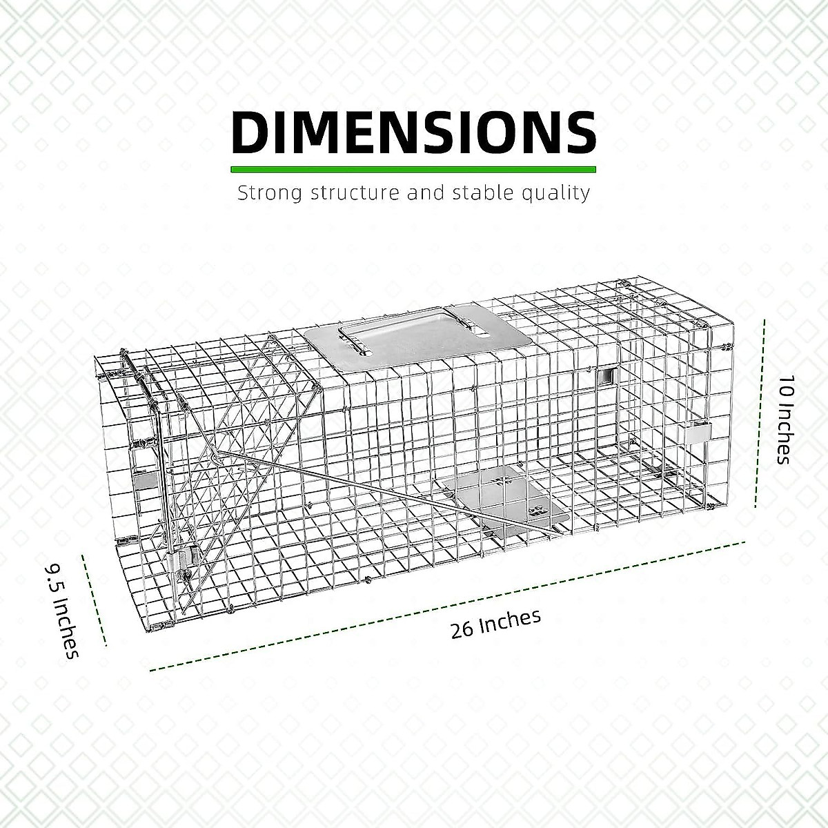 Jahy2Tech Collapsible Cat Trap 26"x10"x9" Steel Humane Live Animal Trap for Rabbits, Stray Cat, Squirrel, Raccoon, Opossum, Gopher, Chicken
