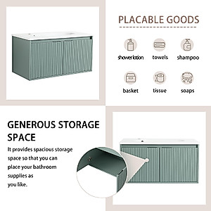 36" Wall Mounted Bathroom Vanity and Sink Combo, Floating Bathroom Vanity Storage Cabinet Set with Drop-Shaped Resin Sink Top & Soft Close Door Modern Bathroom Vanity Set for Small Space, Green