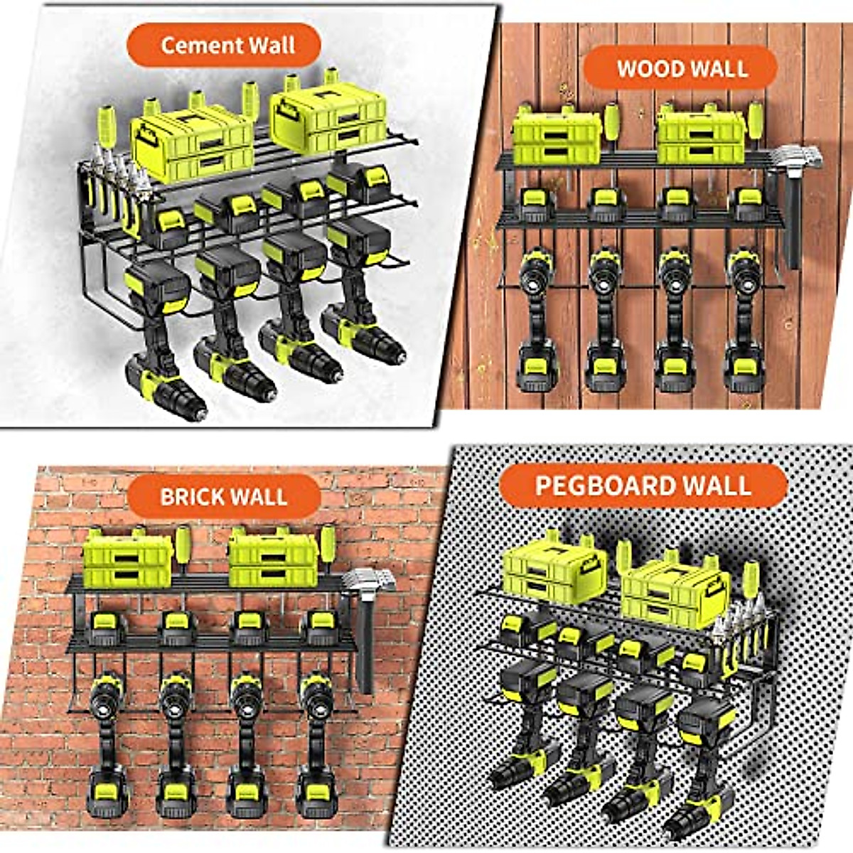 2 Pack Power Tool Organizer Wall Mount,Heavy Duty Metal Drill Holer with Screwdriver Holder,Tool Organizers and Garage Storage Rack for Garage Organization,Tool Shelf Holder for Lifetime Use