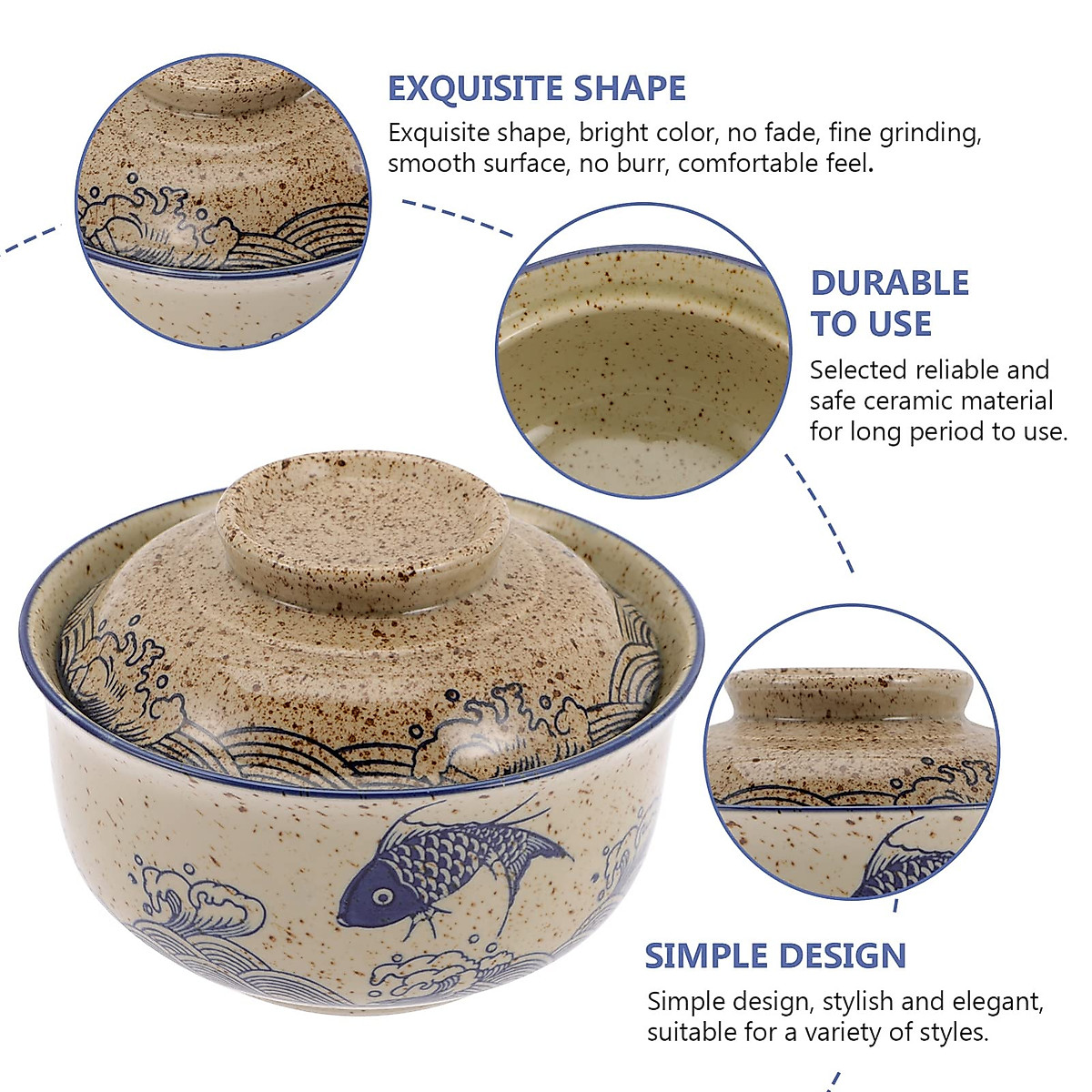 HANABASS Porcelain Pasta Bowls Ramen Bowl Japanese Noodle Bowls with Lid Large Ceramic Bowl with Lid and for Soup Rice Noodle and Porridge Microwave Oven Safety 6. 5inch Chinese Soup Bowl