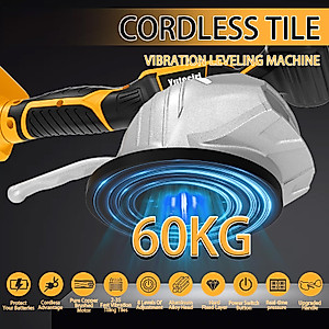 Cordless Tile Vibration Leveling Machine, for Dewalt 20V Max Battery, Yutesiri Portable Tiler Vibrator Tool with 8 Adjustable Speed,Digital Display for Floor,Tile,Wall (Battery NOT Include)