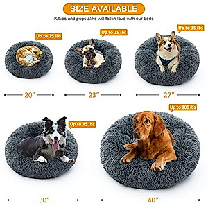 Luciphia Round Dog Cat Bed Donut Cuddler, Faux Fur Plush Pet Cushion for Large Medium Small Dogs, Self-Warming and Cozy for Improved Sleep Dark Grey, Medium(23"x23")