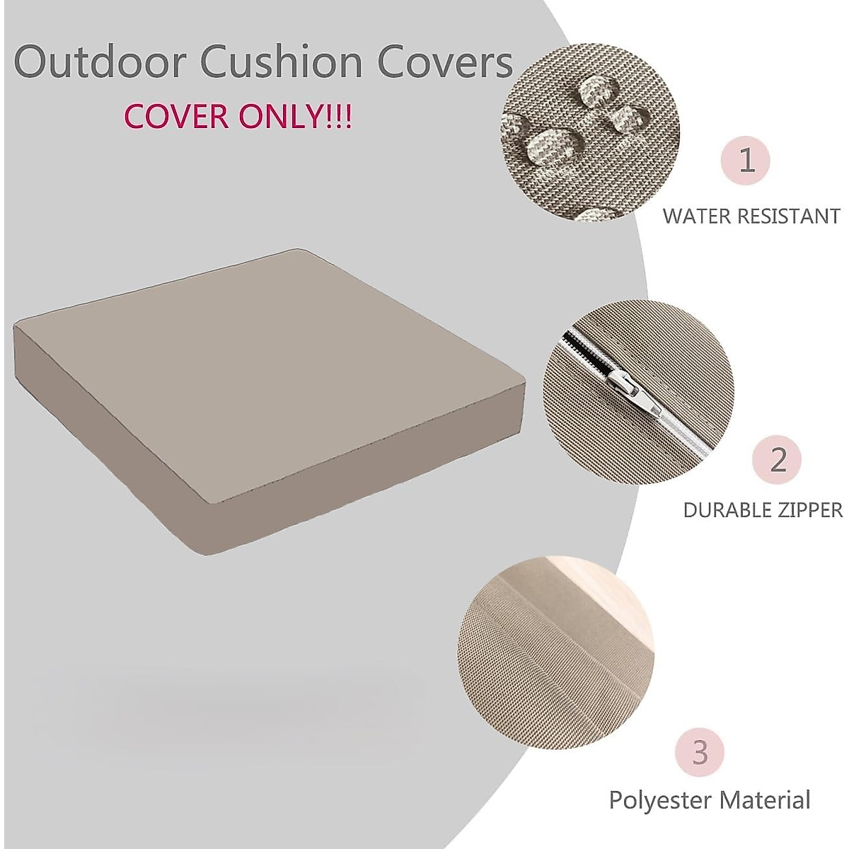 Deserqi 6-Piece Patio Cushion Cover Outdoor Patio Cushion Cover with Zipper Waterproof Replacement for 3-Piece Patio Furniture Set, Outdoor Cushion Cover Gray Coffee, Cover Only
