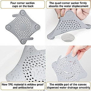 Hair Drain Catcher, 4 Pack Silicone Shower Hair Drain Catcher, Convex Cover for Stopper with Suction Cup, Easy to Install Suit for Bathroom, Bathtub, Kitchen