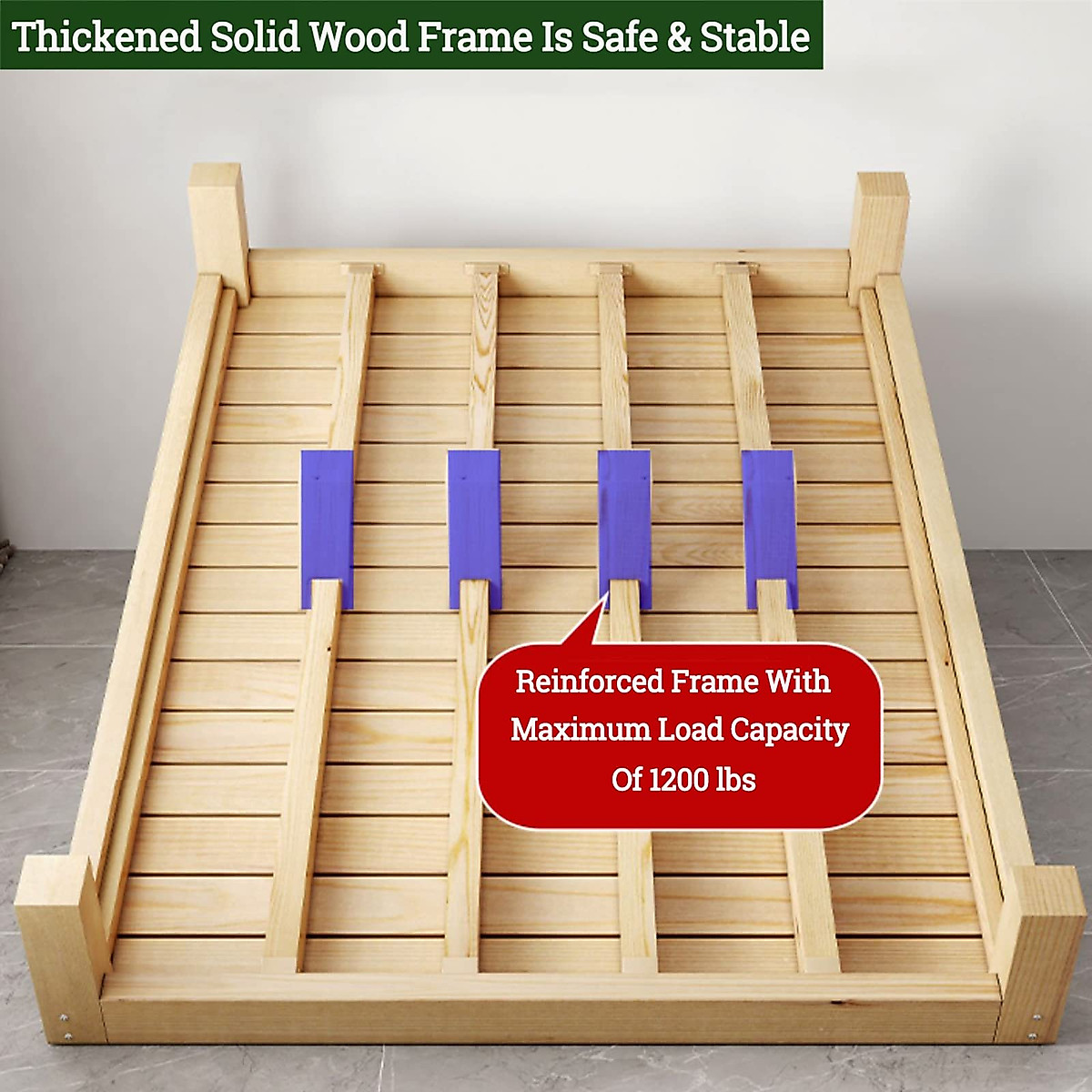 Scandinavian Bed Frame,Solid Wood Bed Frame,Japanese Bed Frame Floor Bed Platform with Storage Drawer,12" Tall Natural Wooden Floor Bed Frame for Bedroom(39.5" W x 77" L x 12" H, Twin)