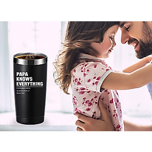 momocici Papa Knows Everything 20 OZ Tumbler.Dad Gifts from Daughter,Son,Wife.Birthday Gifts,Christmas Gifts for New Dad,Father,Husband,Men Travel Mug(Black)