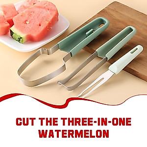 3-in-1 Watermelon Cutter Slicer Tool, Watermelon Stainless Steel Fork Slicer Set, Portability Multifunctional Handheld Fruit Fork for Home Camping Kitchen Gadgets