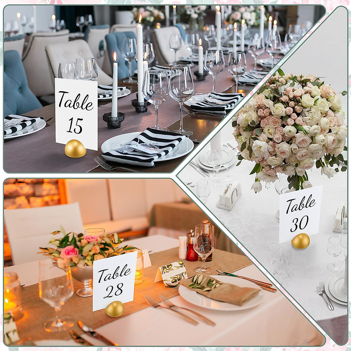 Queekay 30 Pieces Wedding Table Number 1-30 with Stands 4 x 6 Inch Table Number Signs with Round Card Holder Wedding Seating Chart for Wedding Reception Centerpieces Decorations Event Party (Gold)