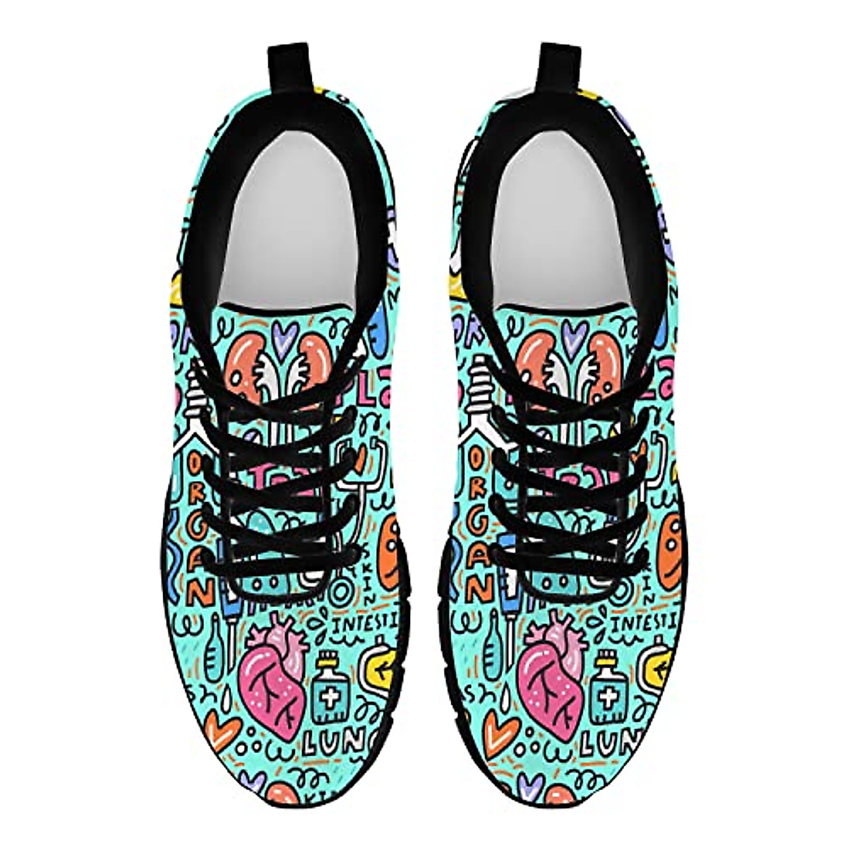 Ciadoon Anatomy Shoes for Women Men Running Tennis Walking Sneakers Human Internal Organ Medical Nurse Physiology Shoes Gifts for Boy Girl,Size 6 Men/8 Women Black