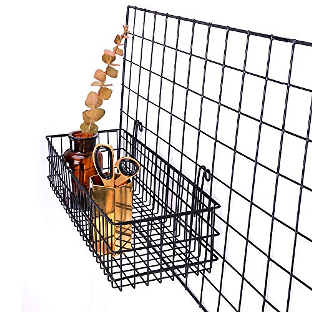 Kaforise Hanging Basket for Wire Wall Grid Panel, Multi-Function Wall Storage and Display Basket, Flower Pots Shelf Balcony Plant Storage Holder, Extra Large Size ,15.7"×5.9"×3.9",Black