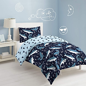 dream FACTORY Sharks Boys Twin Size Boys Bedding Set Cotton Kids Comforter Set with Sham, 2 Piece, Twin, Navy
