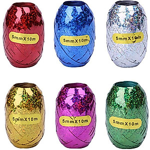 Goeielewe 6-Pack Curling Ribbon Assorted Colors, 5 mm x 11 Yards Balloon Laser Ribbons for Parties, Xmas, Florist, Crafts and Gift Wrapping, Ribbon Eggs, Totally 66 Yards