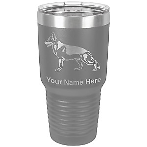 30oz Vacuum Insulated Tumbler Mug, German Shepherd Dog, Personalized Engraving Included (Gray)