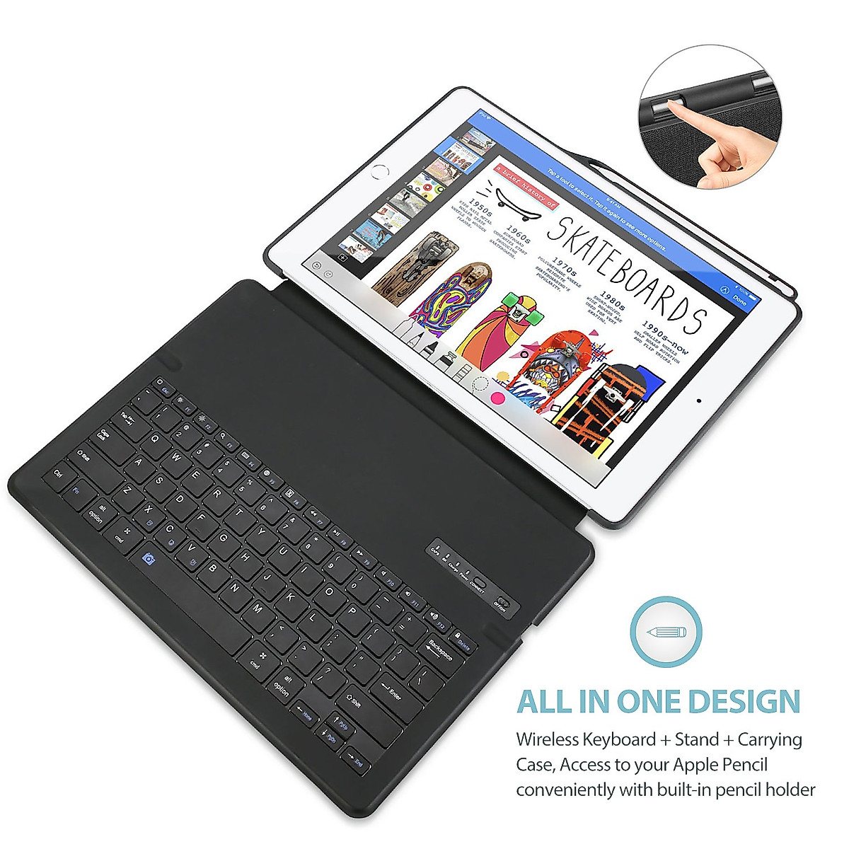ProCase Keyboard Case for iPad Pro 12.9" 2017/2015 Old Model with Built-in Apple Pencil Holder, Slim Lightweight Cover Folio Stand Smart Cover with Keyboard for Apple iPad Pro 12.9 inch –Black