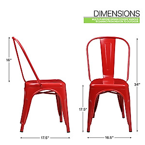 Magshion Metal Dining Chair Stackable Indoor Outdoor Industrial Vintage Chairs 4 Pack Bistro Dining Room Cafe Side Chairs with Back, 18 Inch Red