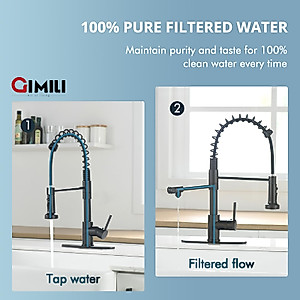 GIMILI Drinking Water Faucet 3 in1 Commercial Style Pull-Down Single Handle Filter Kitchen Faucet for Water Filtration System, Matte Black(Without Water Filtration Device)