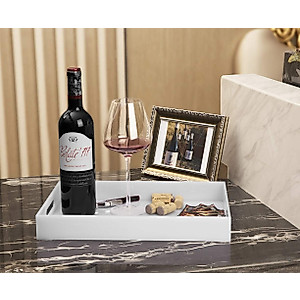 KEVLANG Glossy White Sturdy Acrylic Serving Tray with Handles-10x15Inch-Serving Coffee Appetizer Breakfast Butler-Kitchen Countertop-Makeup Drawer Organizer-Vanity Table Tray-Ottoman Tray