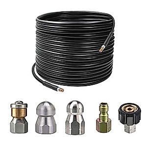 EDOU DIRECT 100 FT Cleaning Kit for Pressure Washer | 4,000 PSI Max Working Pressure | Includes: Durable Sewer Jetting Hose (3 layers) & 3 Sewer Jetter Nozzles