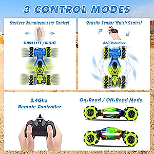 Fosgoit Gesture RC Car, 2.4GHz 4WD Gesture Sensing RC Stunt Car Toys for 6-12 yr Boys Girls, Drift Hand Controlled Remote Control Twist Cars Offroad 360° Rotation with Lights Music for Birthday Gifts