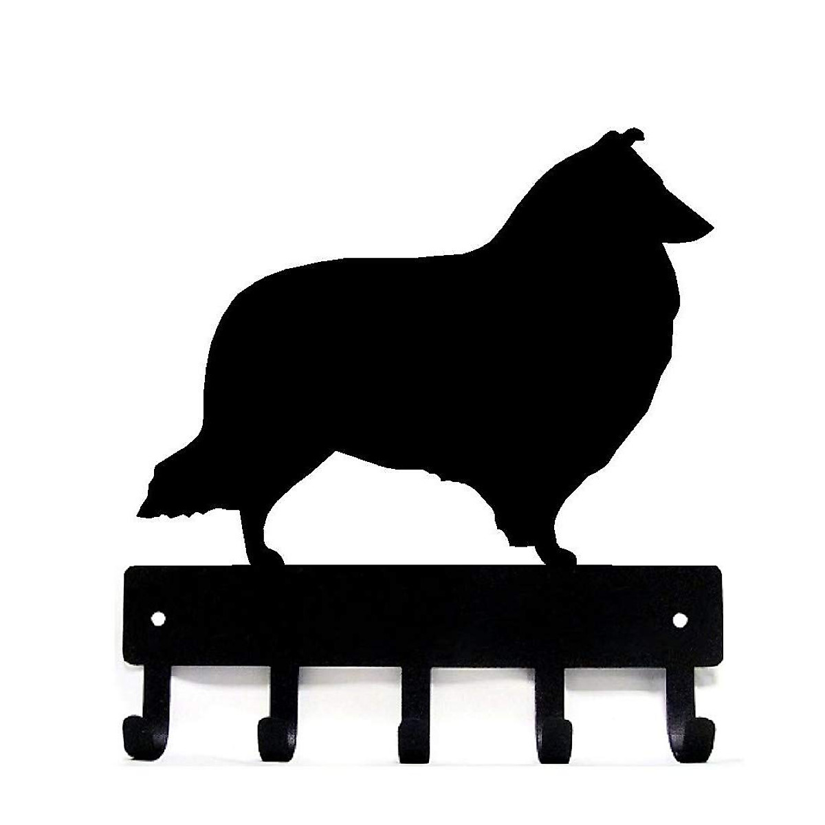 The Metal Peddler Sheltie Shetland Sheepdog #02 Key Holder Dog Leash Hanger for Wall - Large 9 inch Wide with 5 Hooks - Made in USA