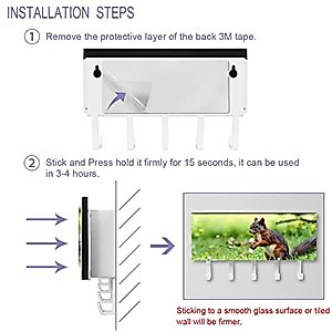 Cute Squirrel Mail Holder Organizer and Key Hooks PU Front, Self Adhesive Key Rack with 5 Hooks Perfect for Entryway, Hallway，Bathroom ，Kitchen