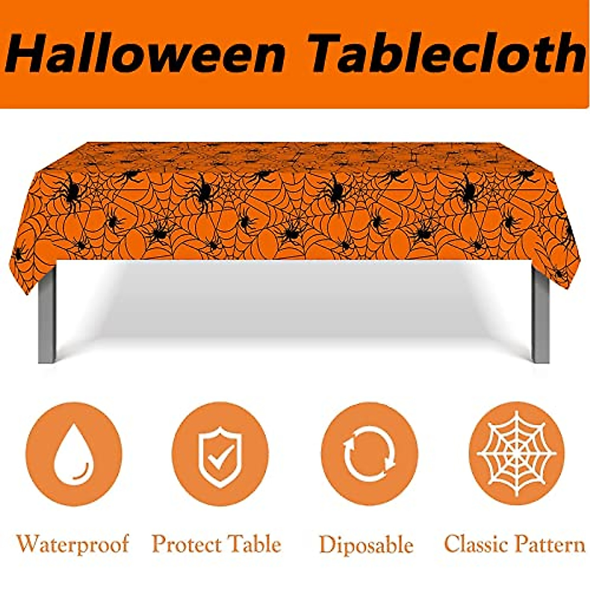 UOMNICUE Christmas Tablecloth 54 X 108Inch,Disposable Plastic Red White Christmas Trees Snowflakes Table Cover Christmas Theme Tablecloth for Christmas Holiday Party Decorations (3, Spider Web)