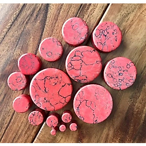 Lobal Domination PAIR of Red Turquoise Organic Stone Plugs Gauges - up to 38mm available! (7/8" (22mm))